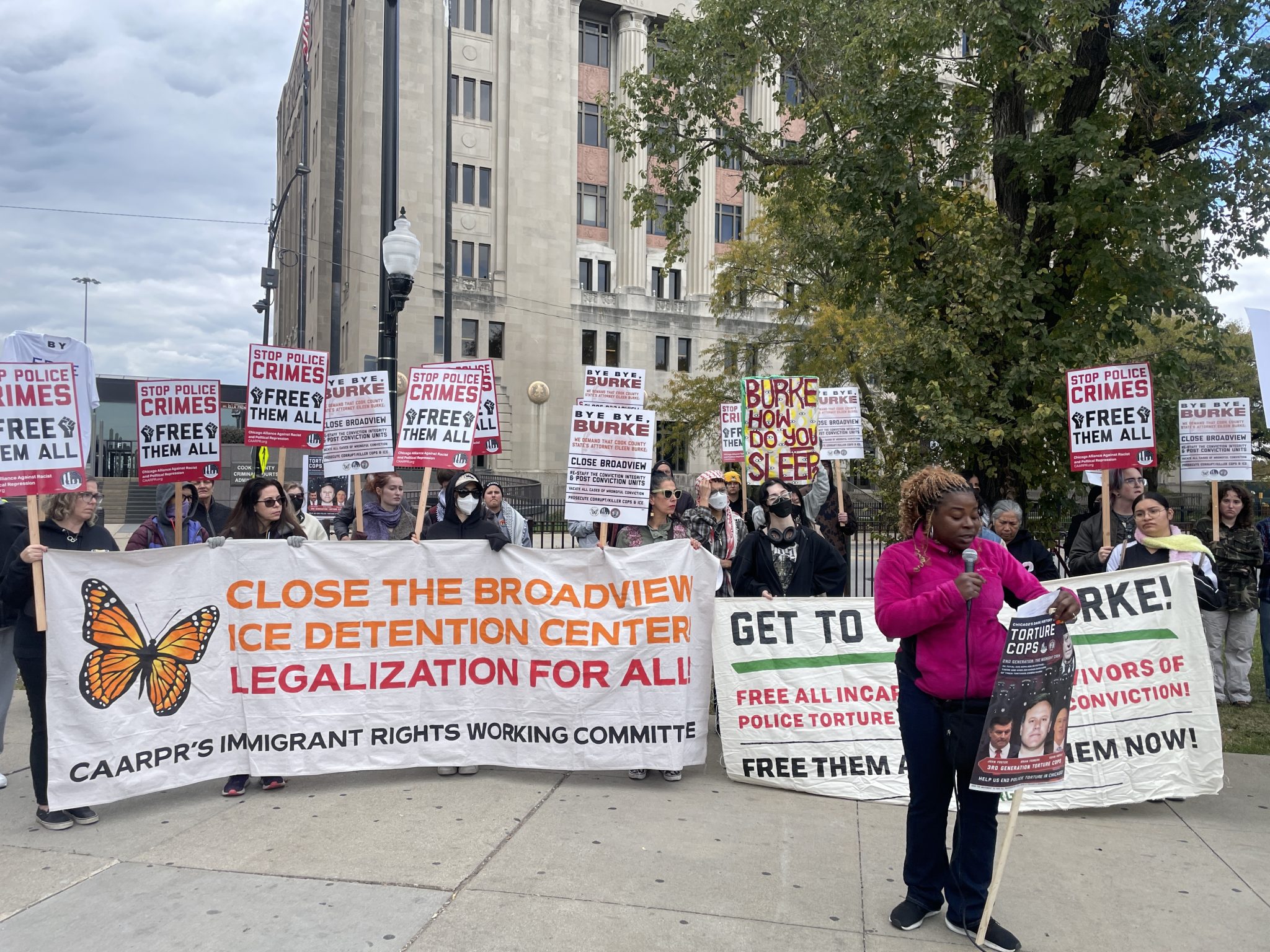 Protestors disrupt Cook County State’s Attorney O’Neill Burke during ...