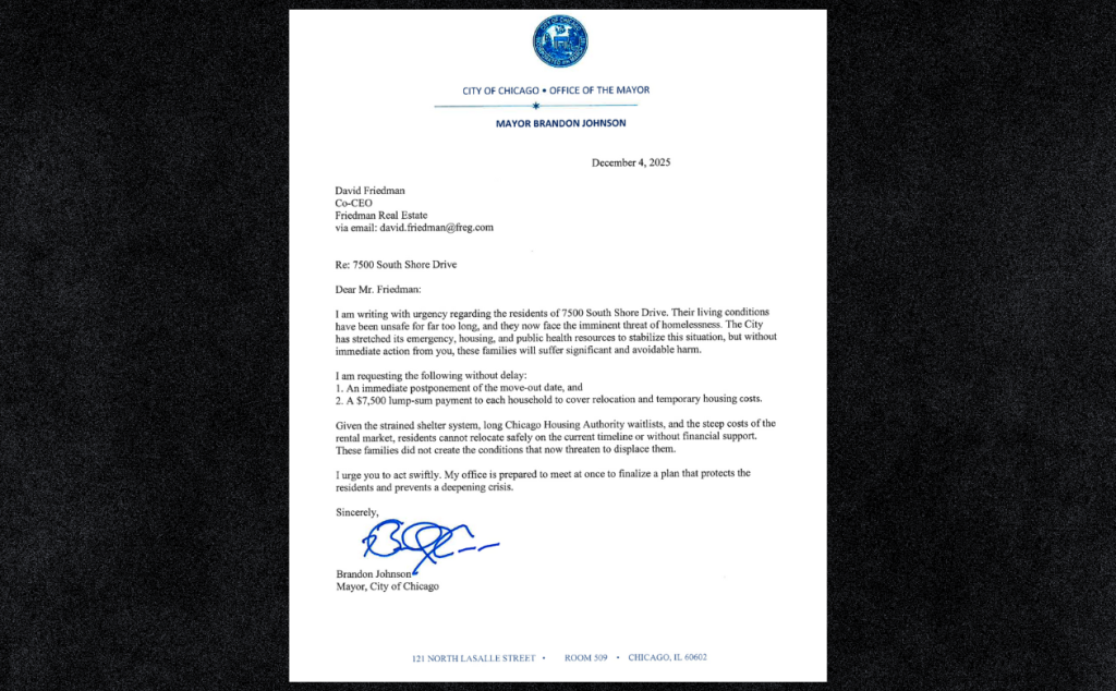 Mayor Brandon Johnson sends letter to request postponing move-out date for South Shore apartment ...